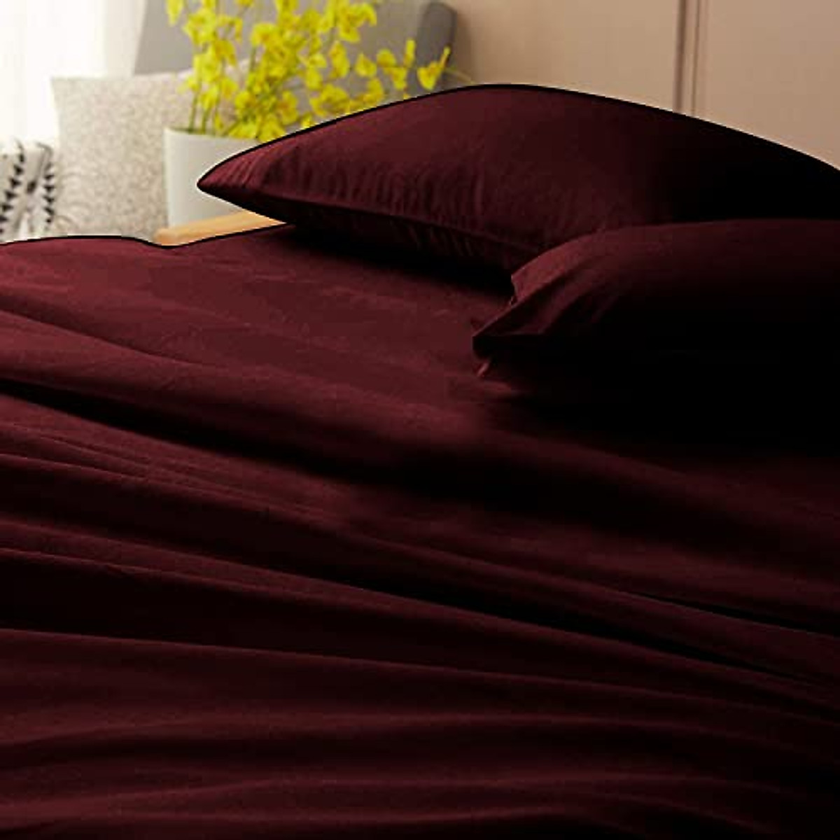 OnlineChoiceSheet 6 Piece Luxurious Sheet Set 100% Egyptian Cotton Wine Full Size 26 Inch Deep Pocket Bed Sheets 1000 Thread Count