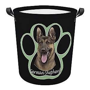 German Shepherd Dog Paw Foldable Laundry Basket Waterproof Hamper Storage Bin Bag with Handle 16.5"x 16.5"x 17"