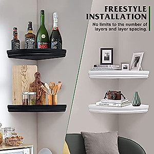 Floating Corner Shelves, 2 Tier Fan-Shaped Corner Wall Shelves, Corner Shelves Wall Mounted, Corner Floating Shelves for Bedroom Kitchen Living Room Bathroom Office, 12-4/5"W x 12-4/5"D x 2" H, White