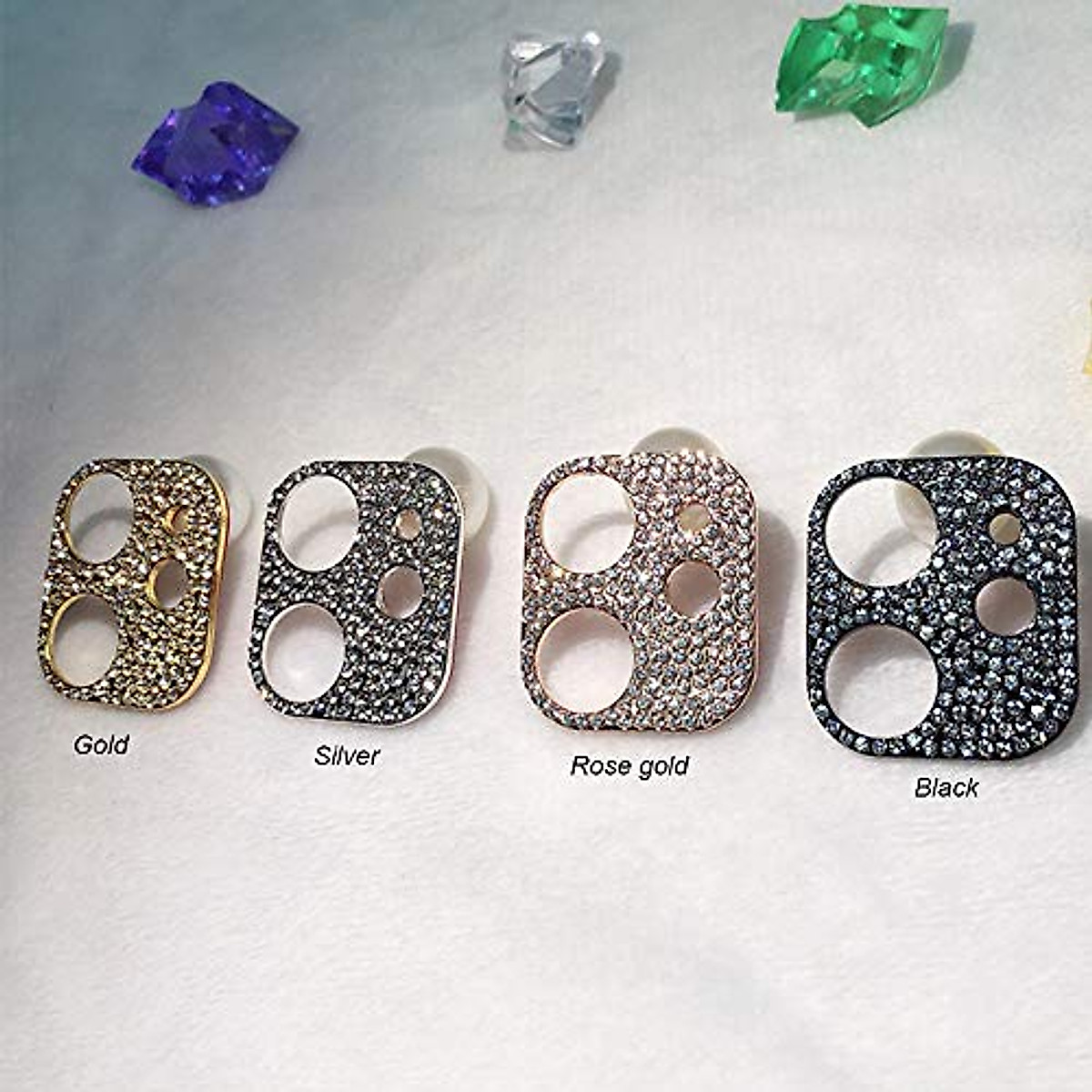 GSRYPC 2 Pack Glitter Camera Lens Cover Protector for iPhone 11/iPhone 12 Mini,Metal Bling Diamond Camera Lens Cover Sticker Protector (iPhone 11/iPhone 12 Mini -Rose Gold)