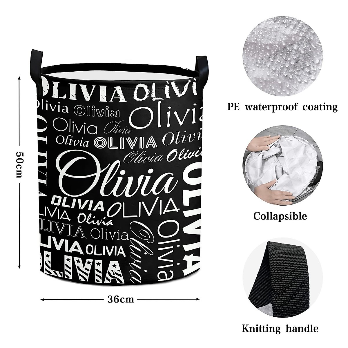Custom Laundry Basket Personalized Collapsible Laundry Hamper with Name Customized Dirty Clothes Storage Basket with Handle for Bedroom（Style 08）