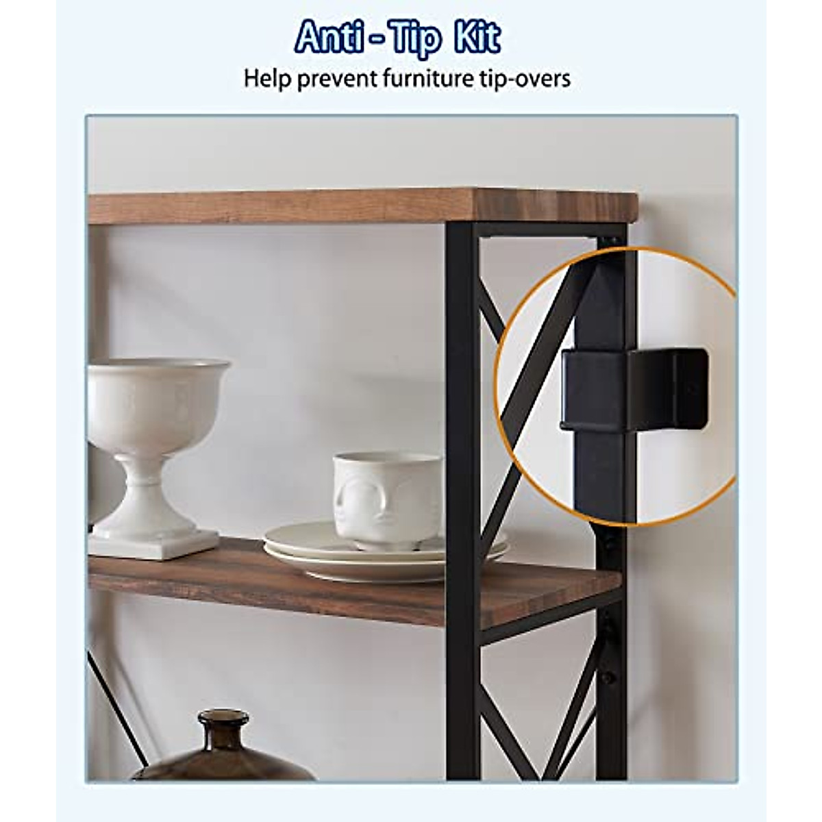 O&K FURNITURE Double Wide 6-Shelf Bookcase, 80.7” Industrial Large Open Metal Bookcases Furniture, Etagere Bookshelf for Home & Office, Vintage Brown