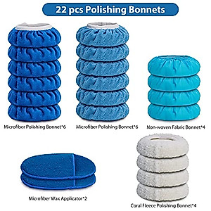 22pcs 6 to 7 Inch Polishing Pad Bonnets Set, Car Polisher Buffing Bonnets Microfiber Waxing Bonnet Car Buffing Wax Cover Kit for Waxing, Cleaning and Polishing