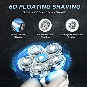 Head Shaver for Bald Men BABONIR Electric Razor 6D Floating Head LED Display IPX7 Waterproof 6-in-1 Wet and Dry Freedom Grooming Kit Hair Clipper Beard Trimmer Father’s Gift