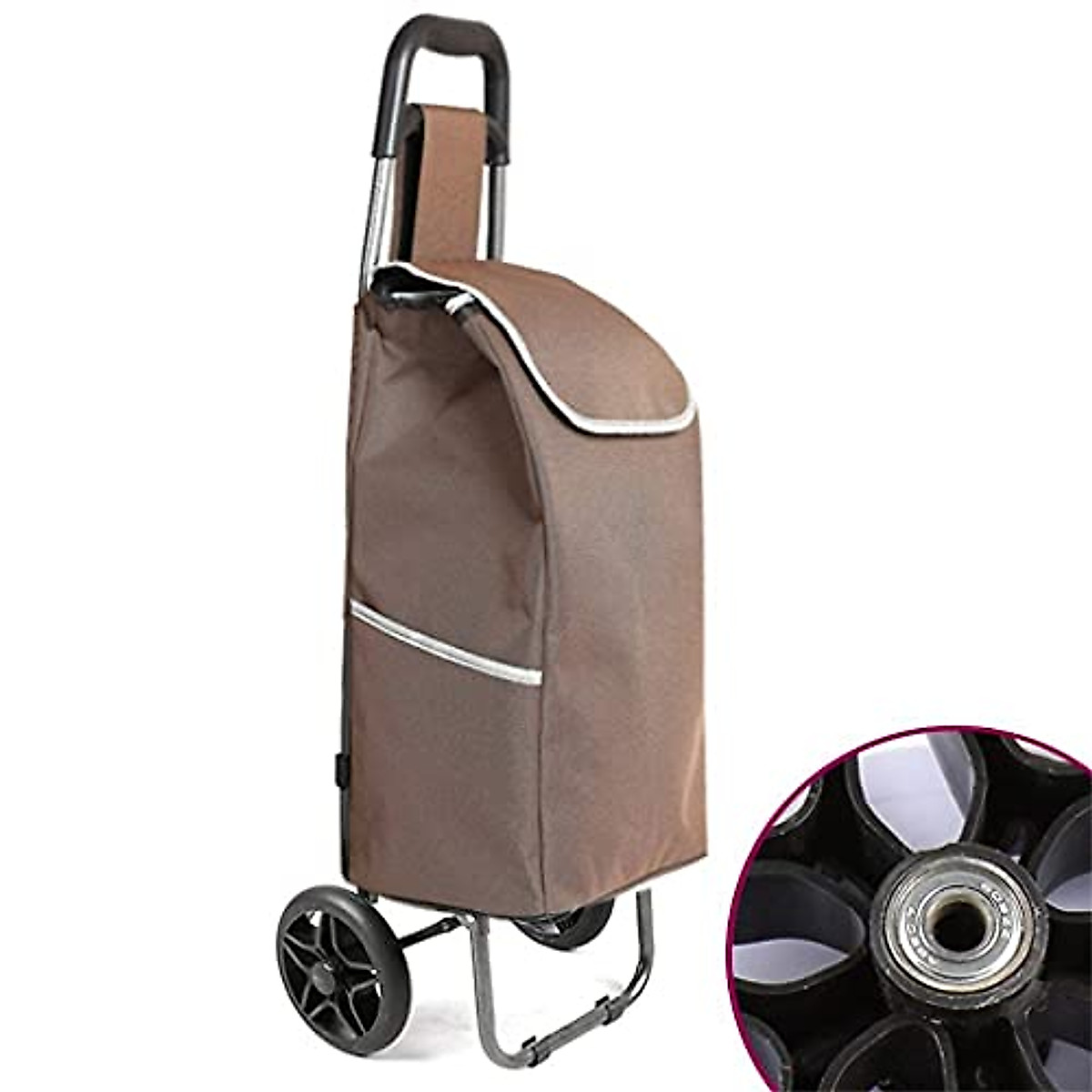Shopping Trolley on Wheels Multi Function Shopping Cart Travel Elderly Cart Collapsible Portable Cart Luggage Cart Lever Car Trolley Storage Hand Trucks,Light Brown ,