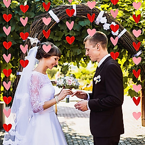 CCINEE 10 Pack Valentines Red Pink Heart Hanging Garland Banners Paper Heart Hanging String Garlands Valentine Hanging Heart Decoration for Valentine's Day Wedding Engagement Home Party Decor