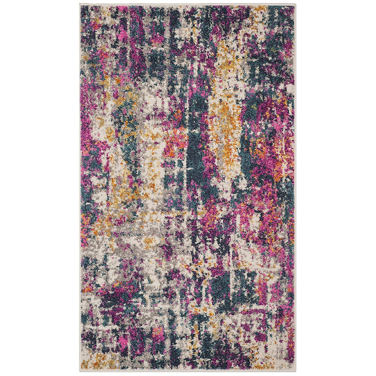 SAFAVIEH Madison Collection Accent Rug - 3' x 5', Ivory & Blue, Modern Boho Abstract Design, Non-Shedding & Easy Care, Ideal for High Traffic Areas in Entryway, Living Room, Bedroom (MAD143B)