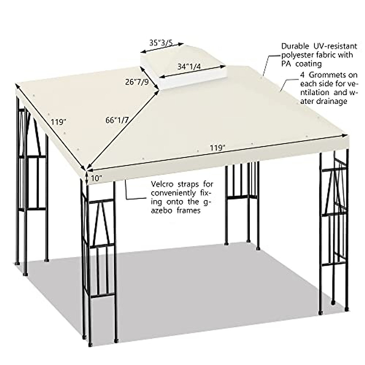 Rutile 10' X 10' Gazebo Canopy Replacement, 2 Tier Patio Cover Canopy Top- Dual Tier Gazebos Pavilion Cover-Beige