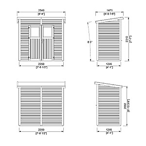 Leisure Season Urbano Lean to Shed Kit - Modern Weatherproof Outdoor Storage Shed with Floor, Doors, Plexiglass Windows, Pent Roof - Nordic Spruce Wood Shed Kit - Medium Brown, 8'x4' (URB8X47853)