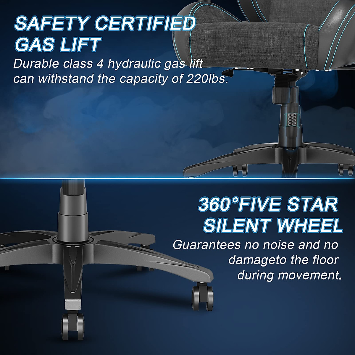 KARNOX Legend Gaming Chair Ergonomic Office Desk Chair Racing PC Chair High-Back Executive Chair with Adjustable Headrest and Lumbar Support 360 Degree Swivel Recling Computer Chair Cloth Dark Grey