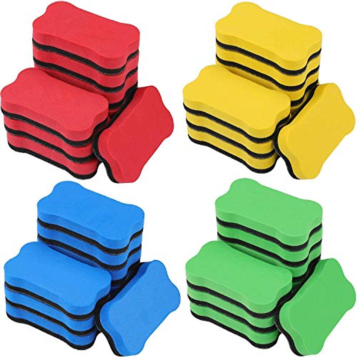 48 Pieces Magnetic Whiteboard Dry Eraser Office Erasers Bone Shaped Dry Erasers Fit for School, Home and Office, Red, Yellow, Blue and Green