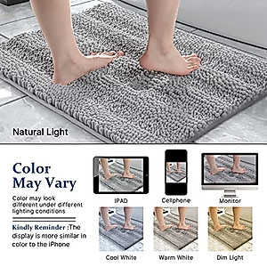 Yimobra Luxury Chenille Shaggy Bathroom Rug Set, 2 Pack Soft Fluffy Plush Bath Mat, Extra Thick, Non-Slip, Water Absorbent, Machine Washable, Bath Mats for Bathroom (Grey, 20" x 32"+17" x 24")