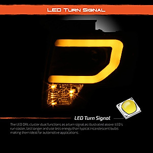 AKKON - Fits 2009-2014 Ford F-150 Switchback LED Tube Turn Signal DRL [Halogen Type] Projector Headlights Pair Left+Right