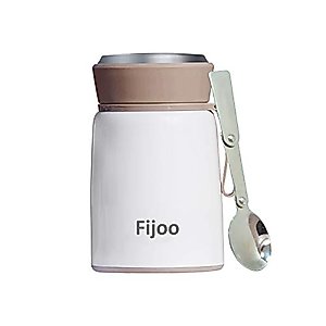 Best 17.8 OZ Stainless Steel Soup Thermos Food Jar + Folding Spoon - Triple Wall Vacuum Insulated - Hot Soup & Cold Meals Storage Container Jar - Lunch Friendly, No Leaks, BPA Free (White/500 ML)