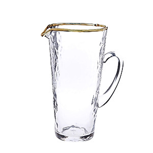 Pebbled Glass Water Pitcher with Gold Rim (10"H)