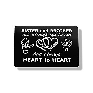 Engraved Wallet Card for Brother and Sister,Sister Gifts from Brother,Brother Birthday Gifts from Sister,Sisters Birthday Presents Ideas,Brothers Gifts Ideas for Christmas Graduation Gifts for Sisters