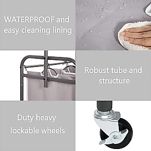 STORAGE MANIAC 136L Laundry Sorter with Hanging Bar, Portable, Removable Laundry Hamper Cart with Heavy Duty Rolling Lockable Wheels and Removable Bags, Rolling Laundry Basket Organizer, 3 Section