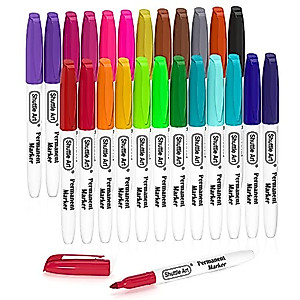 Permanent Markers, 24 Colors Fine Point Assorted Colors Permanent Marker Set, Works on Plastic,Wood,Stone,Metal and Glass for Doodling, Coloring, Marking by Shuttle Art