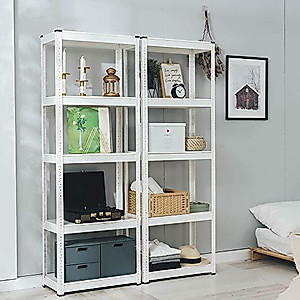 Lomani 5-Shelf Adjustable Utility Shelf, Storage Rack, Organizer Shelf, 5-Tier Storage Shelf, Book Shelf-White