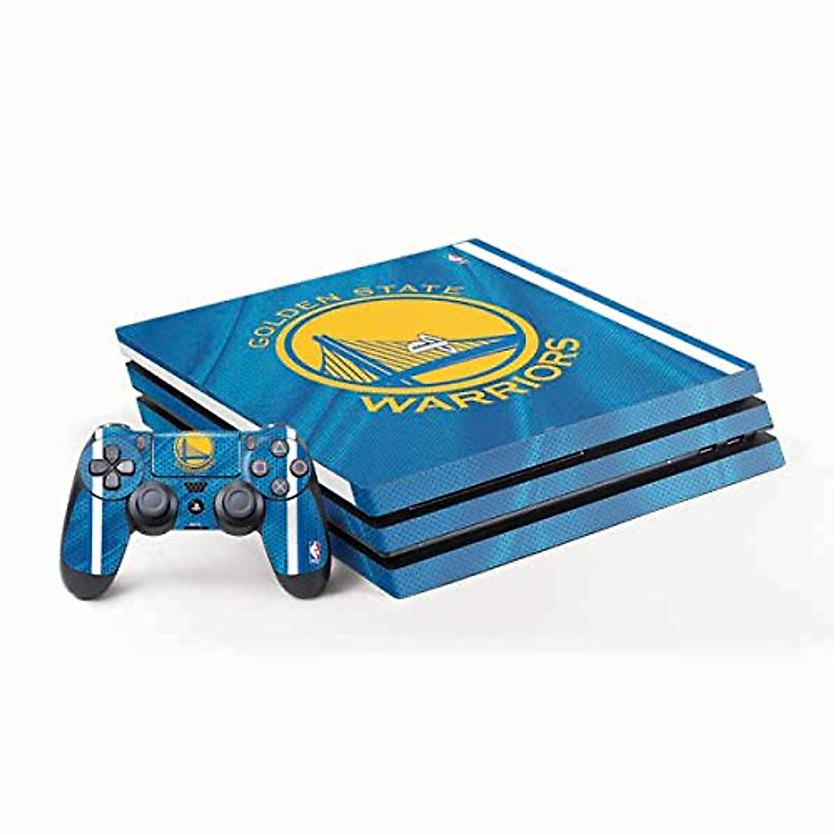 Skinit Decal Gaming Skin Compatible with PS4 Pro Console and Controller Bundle - Officially Licensed NBA Golden State Warriors Jersey Design