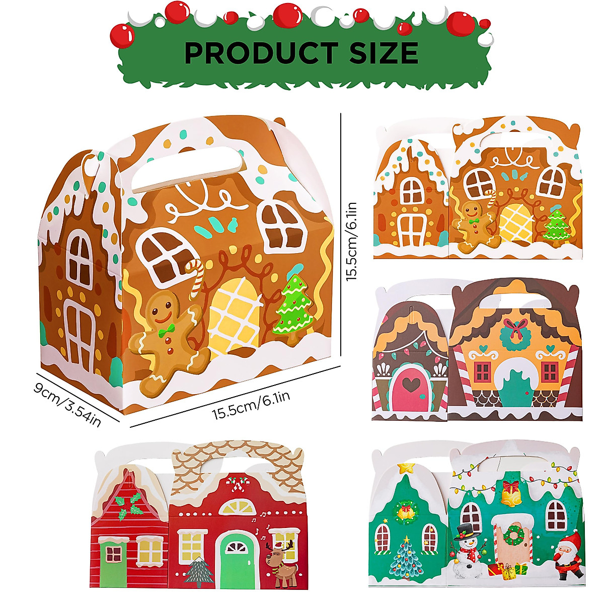 Sunolga 24 Pieces 3D Christmas Cardboard Treat Gift Boxes for Holiday with 4 Patterns Xmas Goody Gift Christmas House Cardboard Gifts Boxes Crafting and Cookie Boxes