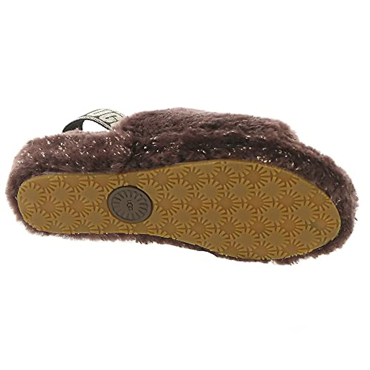 UGG Women's Fluff Yeah Metallic Sparkle Slipper, BURNT CEDAR, 5