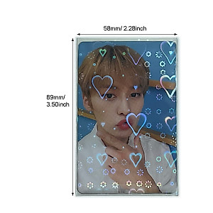 SpireHues Kpop Holographic Photocard Sleeves - 100 Pack with Heart Design, Twinkling Laser Flashing Design. Protect Your Kpop Photocard, Heart, 58x89