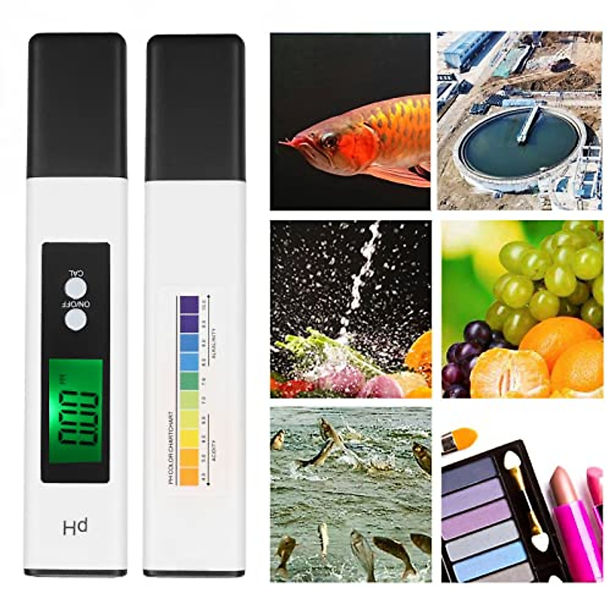 Water PH Tester, 0‑14PH Accurate Detection Automatic Calibration Automatic Temperature Replenishment Water Quality Tester Highly Sensitive Probe for Aquarium