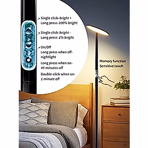 chiphy Floor Lamp, All Metal Standing Lamp, 40W/2600LM Dimmable Grow Light, Eye Protection Natural Sunlight, 69" Heights Adjustable Tall Lamp for Living Room,Bedroom,Reading,Piano,Sofa