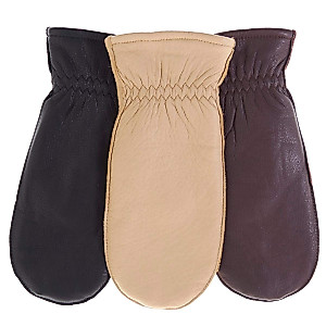 Pratt and Hart Snowfall Women’s Deerskin Leather Mittens with Finger Liners Size M Black