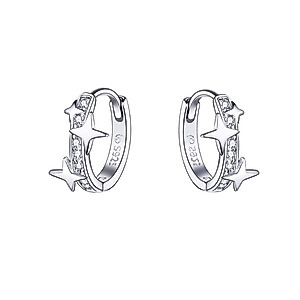 Star Cubic Zirconia Huggie Hoop Earrings for Women Teen Girls Sterling Silver Constellation Cartilage Cute Charms CZ Sleeper Small Hoop Dainty Stars Earrings Hypoallergenic Sensitive Ear Jewelry