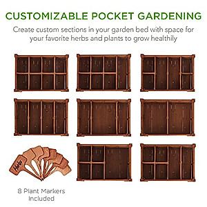 Best Choice Products Elevated 8 Pocket Herb Garden Bed, Mobile Raised Customizable Wood Planter for Herbs, Vegetables, Flowers w/Lockable Wheels, Storage Shelf, Drainage Holes - Acorn Brown