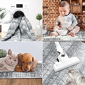 Fashionwu Washable Rug 8x10 Rug Geometric Large Area Rug Boho Disstressed Area Rug for Bedroom Rug for Living Room 8x10 Area Rug Aesthetic Rug Non-Shedding Anti-Slip Rug, Grey