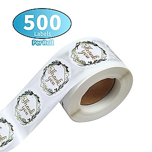 Louise Maelys 1.5 Inch Thank You Stickers for Wedding, Birthday, Bridal, Shower, Packaging, Small Business, Envelope, Gifts, 500pcs Per Roll Round Thank You Label Sealing Stickers with Plant Pattern