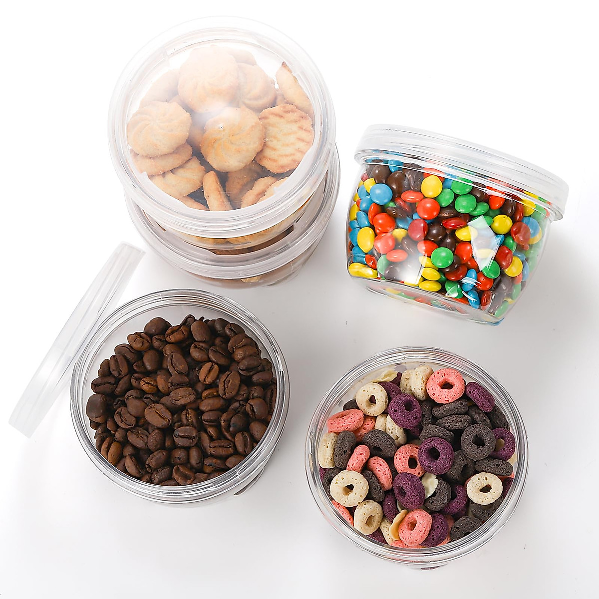 Pumtus 20 Pack Twist Top Food Deli Containers, 9 OZ Stackable Plastic Twist Cap Freezer Container with Screw on Lids, Clear Reusable Meal Prep Canister for Snack Leftovers Spices Salad Dressing