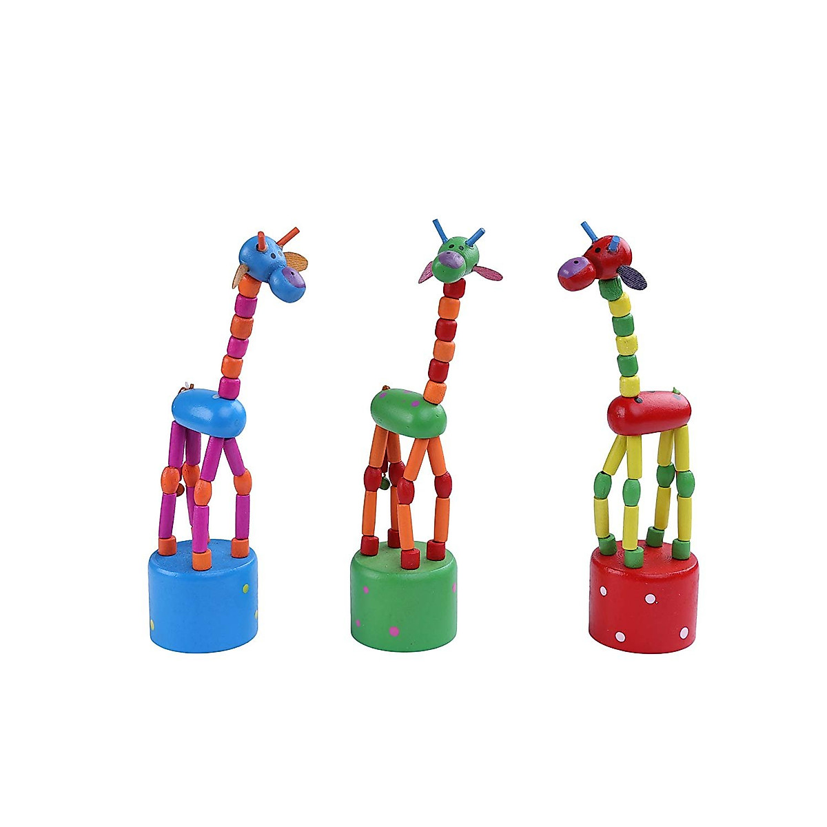 Finger Puppets, Wooden Cute Colorful Cartoon Puppets, Swing Dancing Body collapsing Desktop Toys for Kids Toddlers (3 Giraffes)
