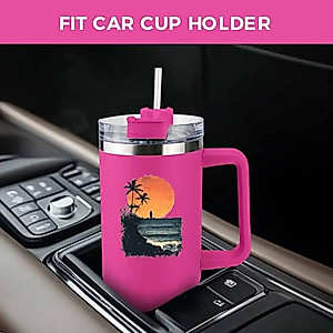 LB LEOBON 40 ounce insulated cup with handle, double-layer vacuum stainless steel material, equipped with straw, can keep warm or maintain cold drinks Neone Poppe Sunset 2 Bright pink