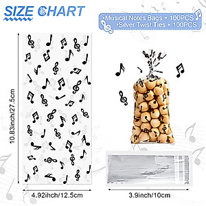 Kosiz 100 Pieces Music Notes Cellophane Goodie Bags Musical Theme Treat Bags Plastic Musical Party Candy Bags with Silver Twist Ties for Band Birthday Party Favor Supplies Dessert Pastry Decoration