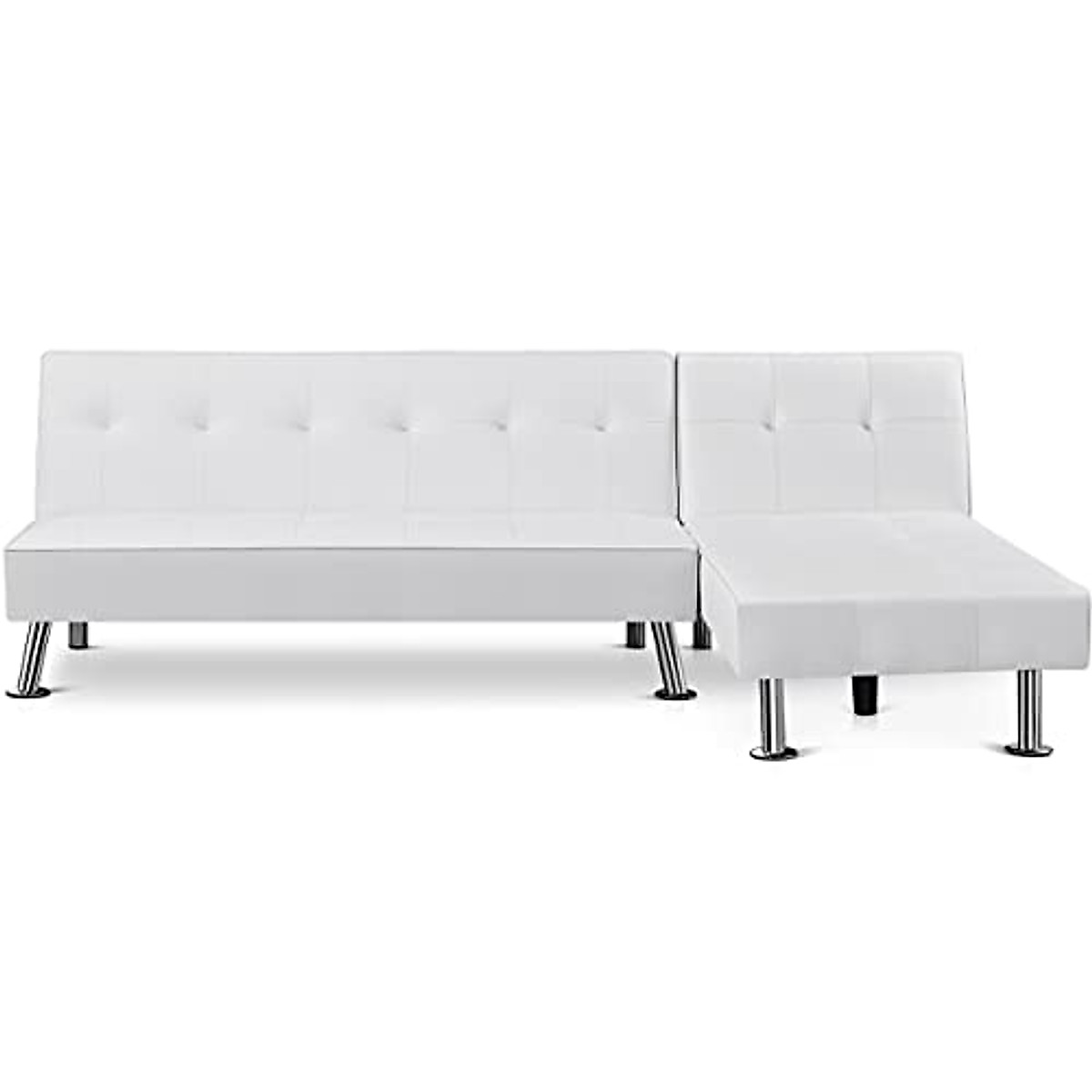 Yaheetech Convertible Sectional Sofa Couch Modern Faux Leather Couch with Chrome Metal Legs L Shaped Sofa Bed with Chaise for Living Room White