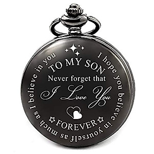 Son Gifts from Mom Dad Personalized Pocket Watch for Valentines Day Graduation Birthday Fathers Day Christmas Stocking Stuffers (to My Son)