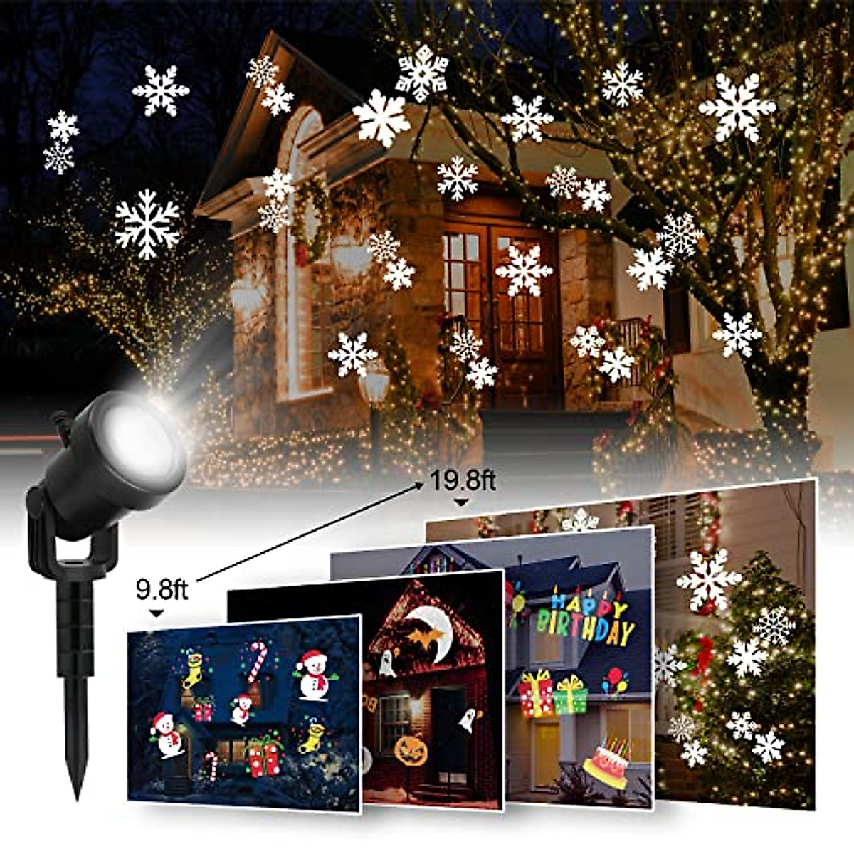 Christmas Halloween Light Projector with 16 Themes, LANGTU Outdoor Indoor Snowflake Rotating Projector Lamp, Waterproof Landscape Decorative Lighting for Garden Party New Year Xmas