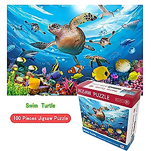 Koyiwa 100 Pieces Jigsaw Puzzle for Kids Age 4-8 Sea Turtle Swimming Fantastic Seaworld Educational Puzzle Toys for Toddler Children Boys and Girls (15 x 10 inch)