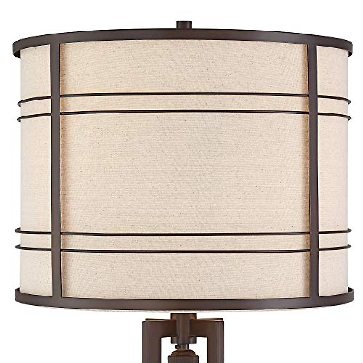 Franklin Iron Works Elias Industrial Rustic Farmhouse Floor Lamp Standing 651/2" Tall Oil Rubbed Bronze with LED Nightlight Off White Oatmeal Fabric Drum Shade for Living Room Reading Bedroom