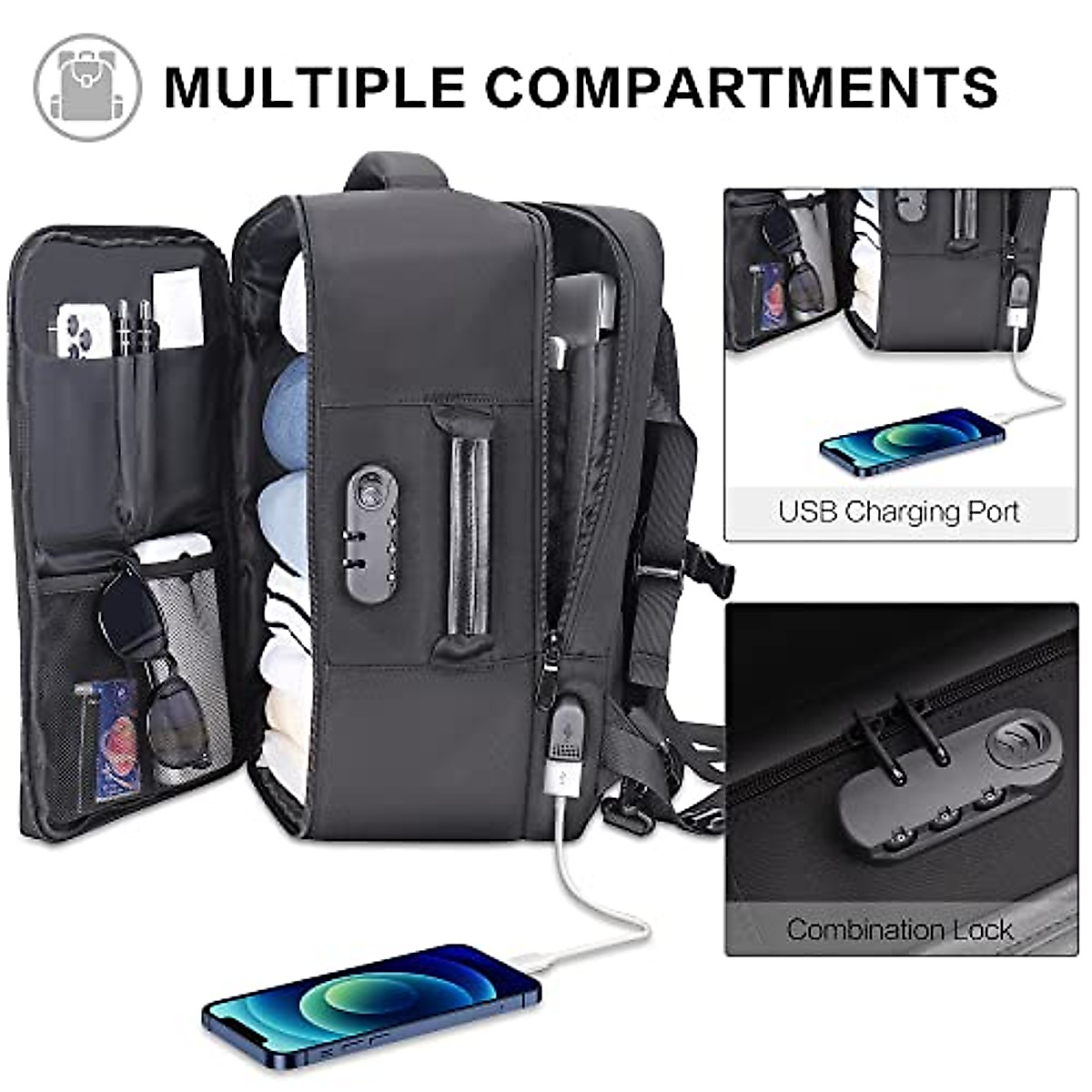 YOUNGOA Travel Backpack for Traveling on Airplane, Airline Approved 18x14x8 Travel Backpack for Men & Women, Carry On Luggage Suitcase Backpack