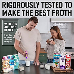 Zulay Powerful Milk Frother Handheld Foam Maker for Lattes - Whisk Drink Mixer for Coffee, Mini Foamer for Cappuccino, Frappe, Matcha, Hot Chocolate by Milk Boss (Purple/Teal)