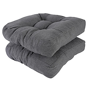 RACE LEAF 17" x 17" Patio Chair Cushions Gray - Outdoor/Indoor Tufted Memory Foam Chair Pads Set of 2, Water-Resistant Olefin Chair Seat Cushion Non-Slip Backing