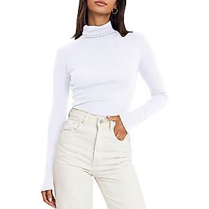 LONGYIDA Womens Long Sleeve Mock Turtleneck Tops Slim Fit Base Layer Tee Lightweight Turtle Neck Thermal Underwear Layer Top Shirts(White,S)