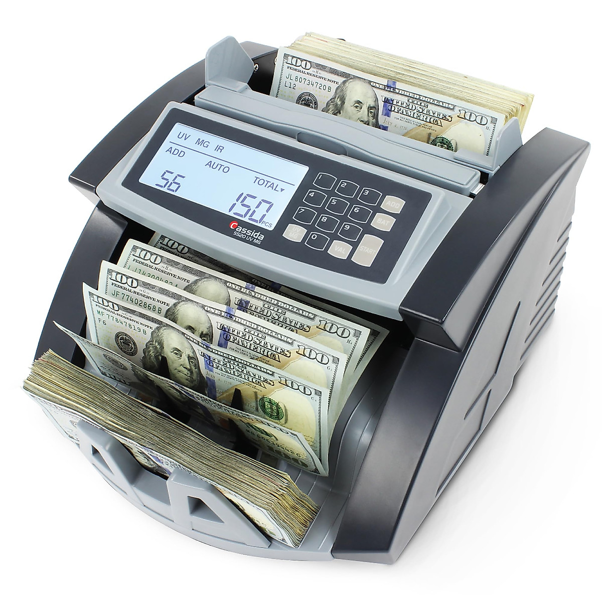 Cassida 5520 UV/MG - USA Money Counter with ValuCount, UV/MG/IR Counterfeit Detection, Add and Batch Modes - Large LCD Display & Fast Counting Speed 1,300 Notes/Minute