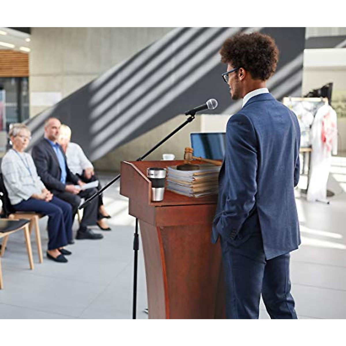 Adir Podium Stand Wood - Height 37.5" Pulpits for Churches, Reception Desk Lectern with Spacious Drawer for Hotels, Seminars, Weddings, and Classrooms (Mahogany)