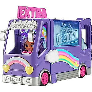 Barbie Extra Mini Minis Doll and Vehicle Playset, Expandable Tour Bus with Small Doll, Clothes and Accessories